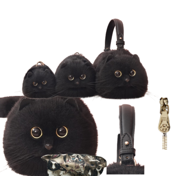 Furry Black Cat Handbag Chain Crossbody Purse - Kitty Shoulder Bag