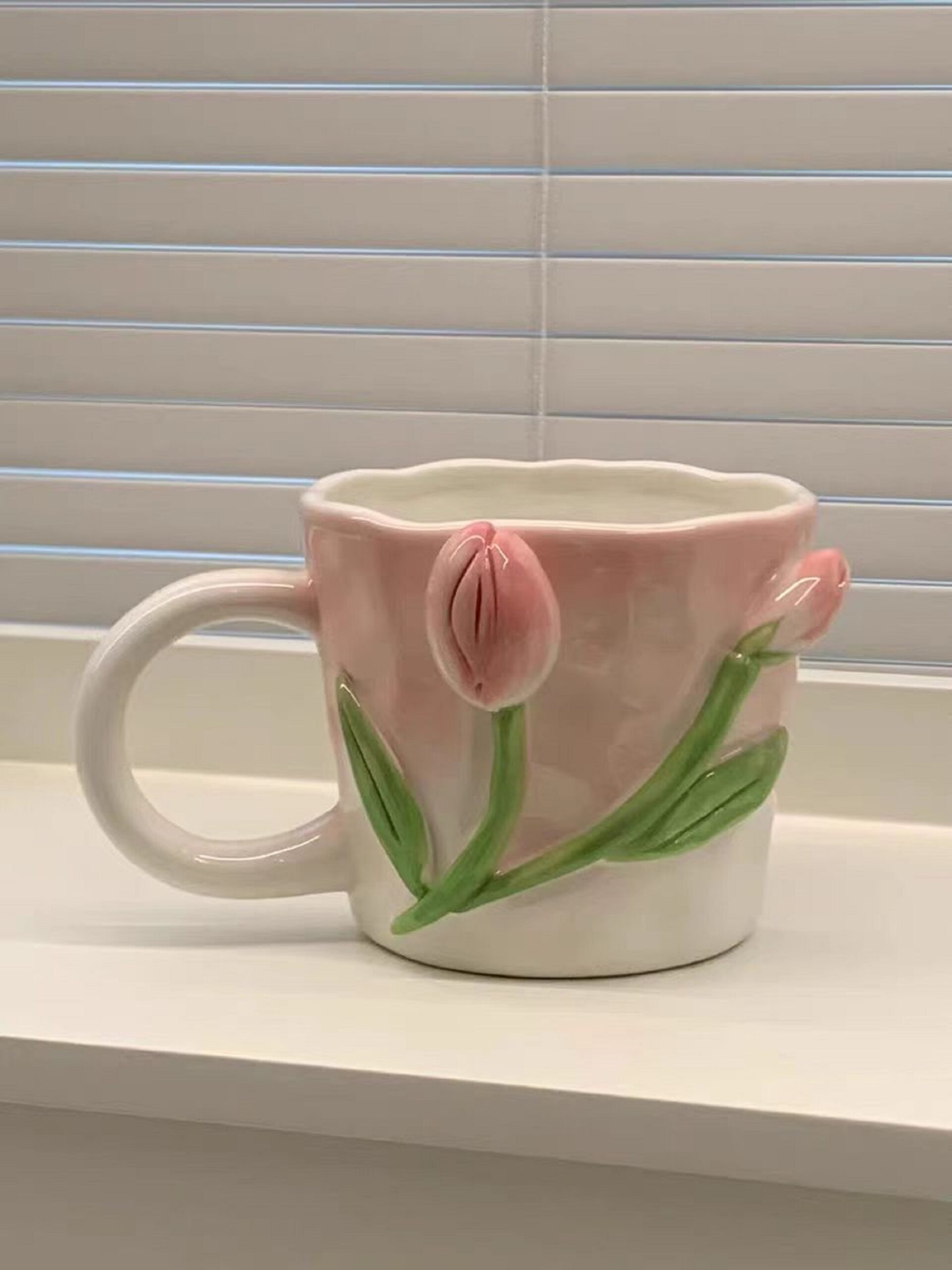 Handmade Ceramic Flower Mug _ Homey Decor