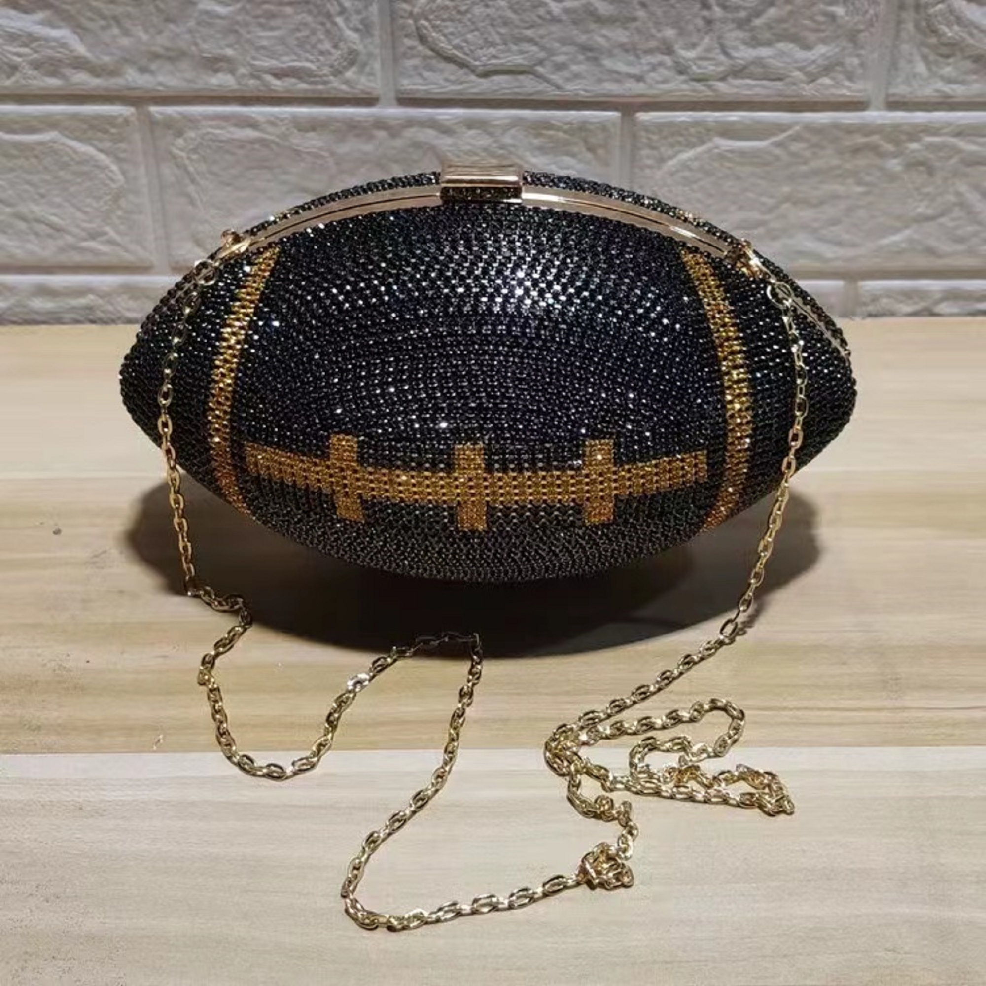 Football Shape Diamond Chain Crossbody Clutch Bag - Homey Décor